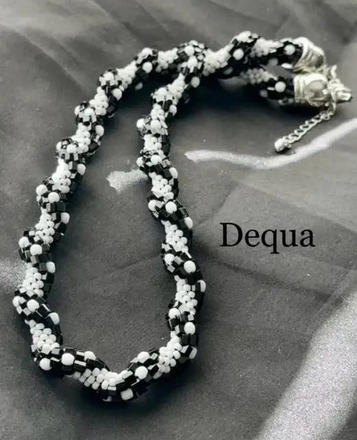 Classic Black & White Hand-Crocheted Beaded Necklace - Dequa Design